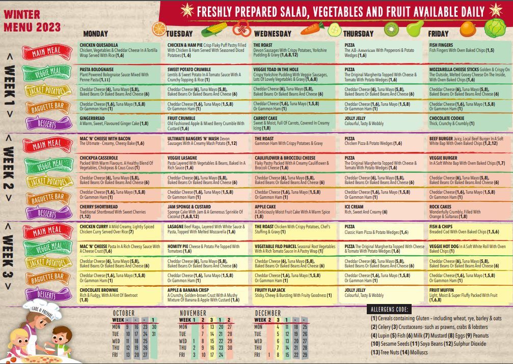 School Meals & Menus - Upton St James Church of England Primary School